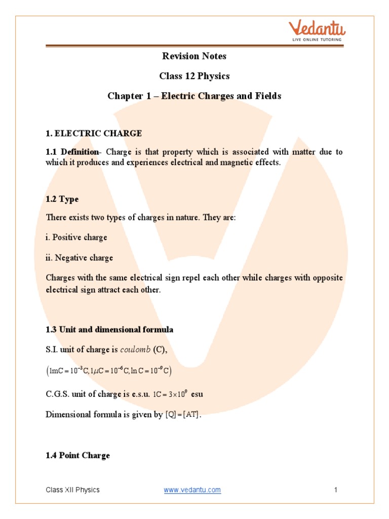 Class 12 Physics | PDF | Electric Charge | Electric Field