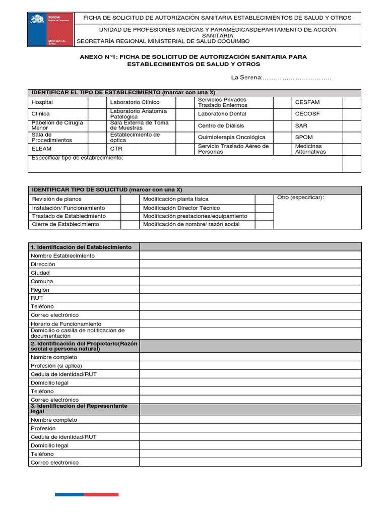 Anexo - N°1 - Ficha - de - Solicitud - de - Autorizacion - Sanitaria | PDF | Laboratorios | Medicina