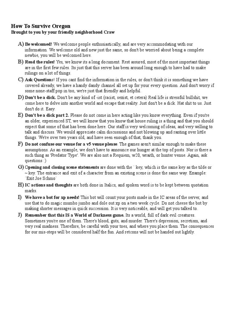 Oregon Survival Guide | PDF