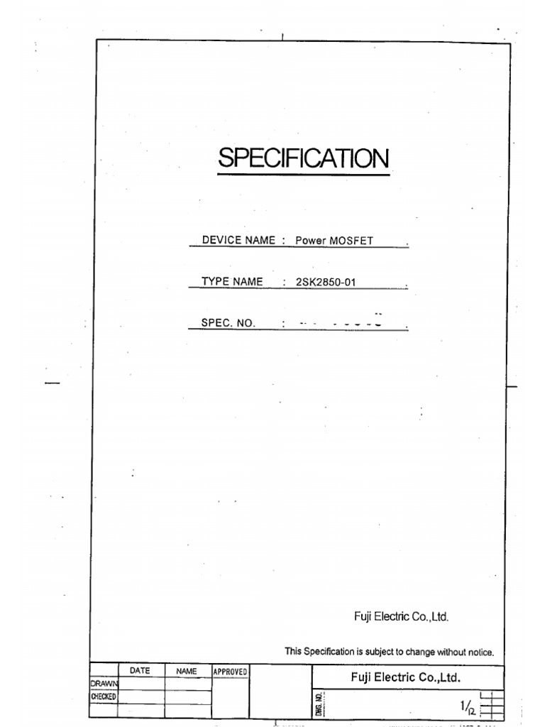 Fuji Semiconductor 2SK2850 01 Datasheet | PDF