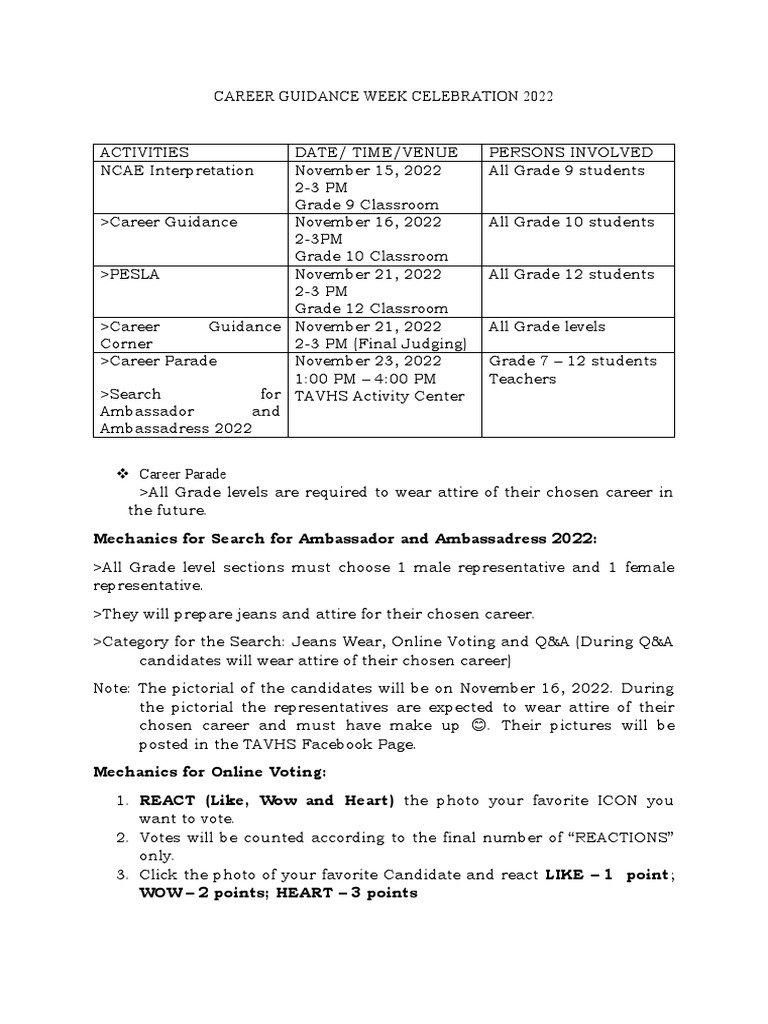 CAREER GUIDANCE WEEK CELEBRATION 2022 mechanics | PDF | Web 2.0 ...