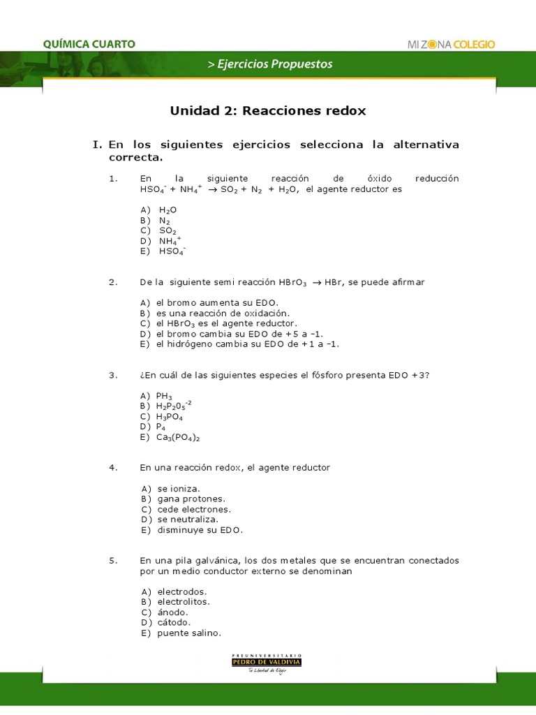 Ejercicio U2 Iv Qui | PDF | Redox | Electrodo