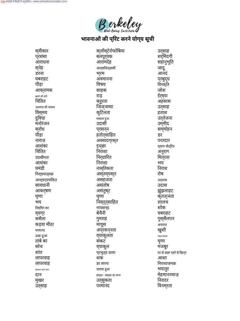 Printable List of Emotions - En.hi | PDF