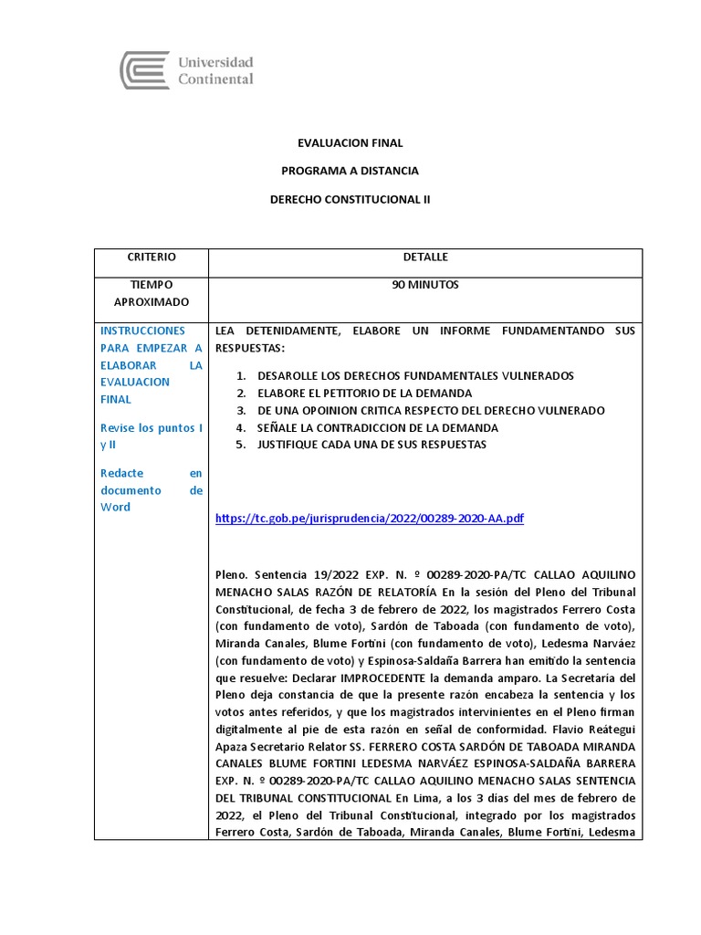Evaluacion Final Derecho Constitucional | PDF | Agua | Ley procesal