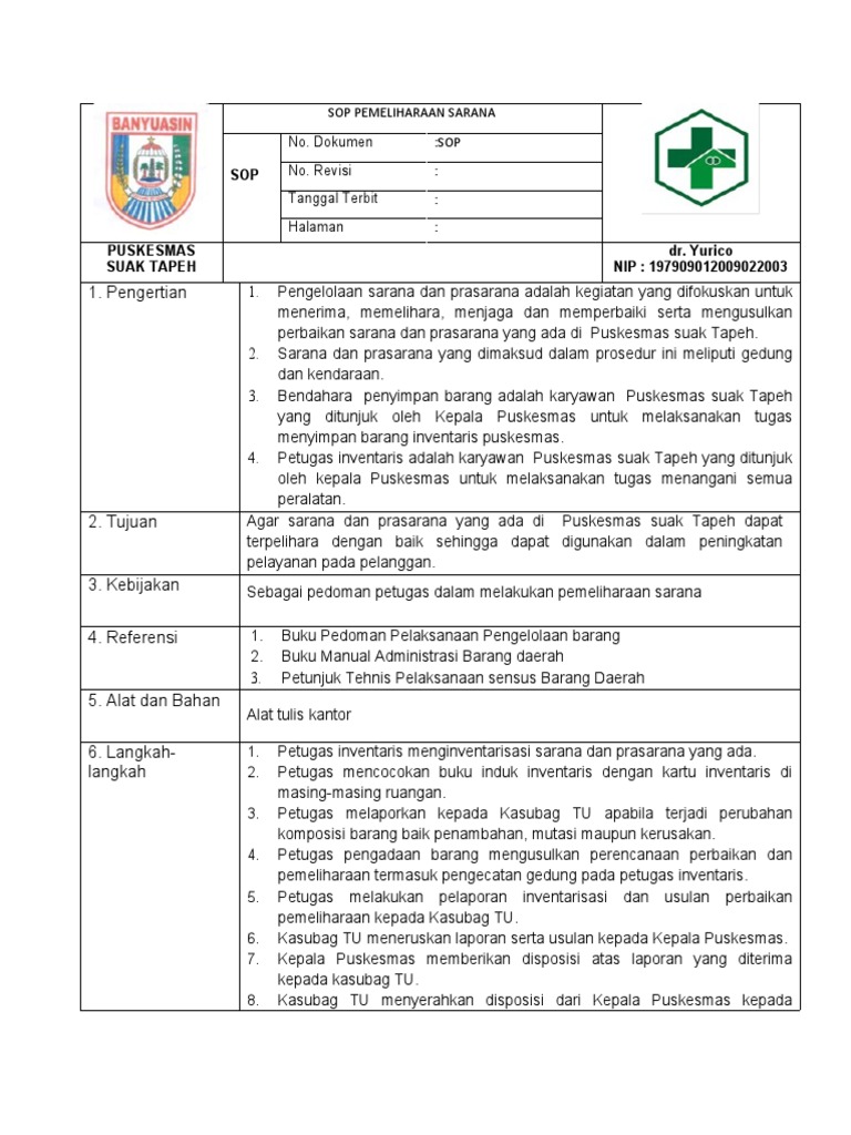 Sop Pemeliharaan Sarana | PDF