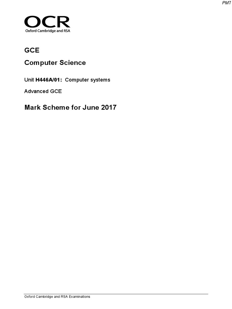 June 2017 MS - Paper 1 OCR Computer Science A-Level | PDF | Source Code | Library (Computing)