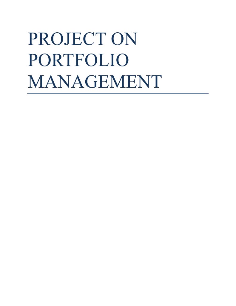 Project On Portfolio Management | PDF