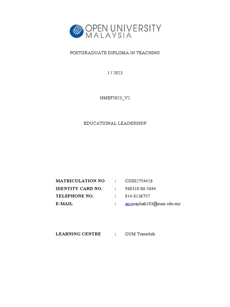 Full Assignment Educational Leadership | PDF | Leadership | Teachers