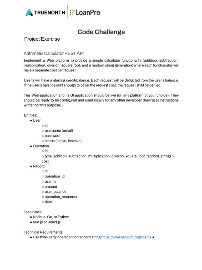 TrueNorth_LoanPro_CodingChallenge | PDF | World Wide Web | Internet & Web