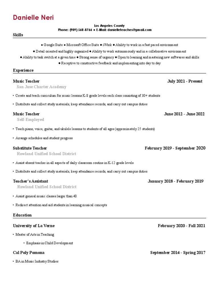 Danielle Neri Resume 2023 | PDF | Teachers | Behavior Modification