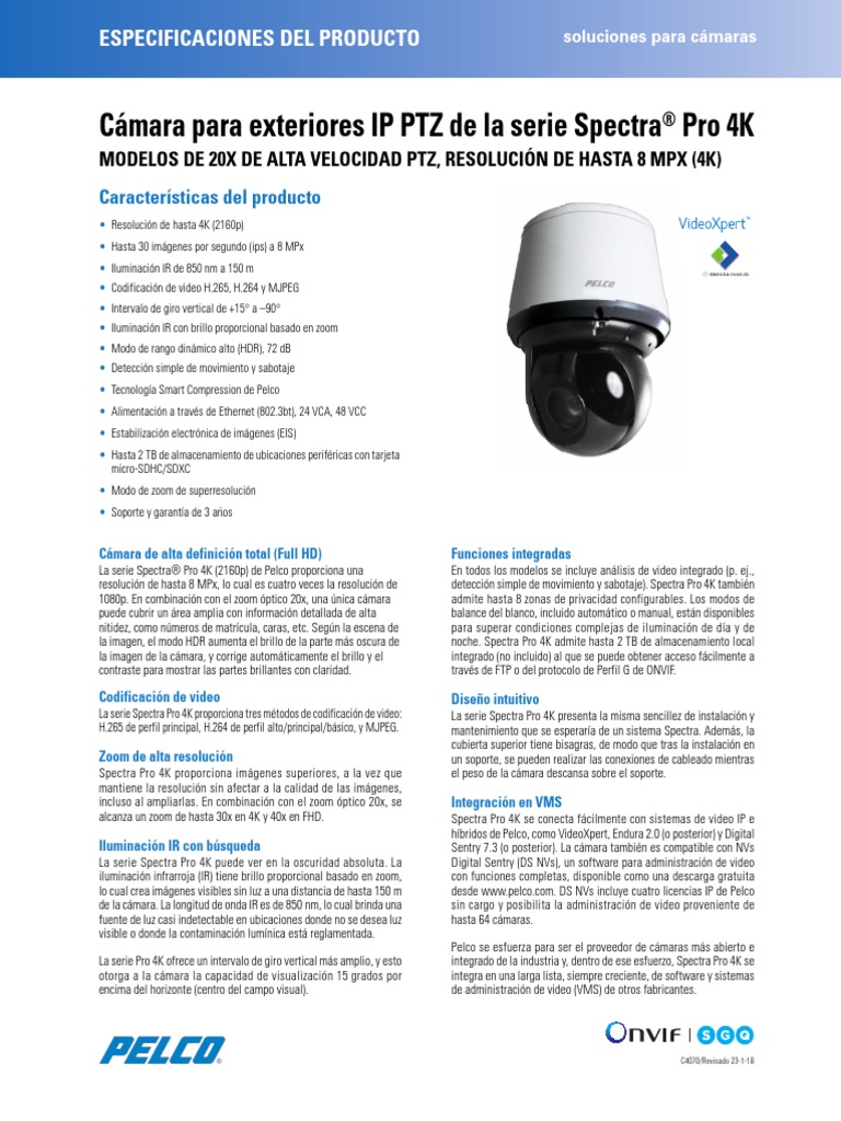 C4070 - Spectra - Pro - IR - 4K - Spec - ES-LA Tipo D y F | PDF | Vídeo ...