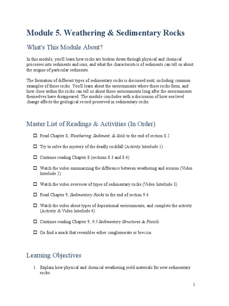 EESC 111 Worksheets Module 5 | PDF | Sedimentary Rock | Clastic Rock
