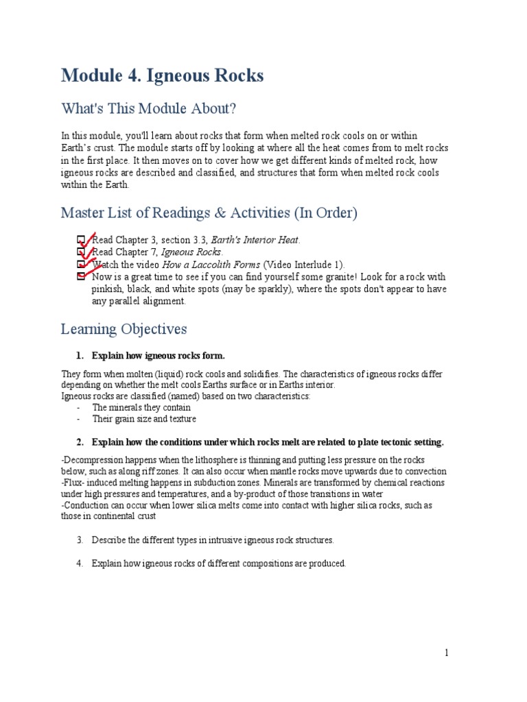 EESC 111 Worksheets Module 4 | PDF | Magma | Igneous Rock