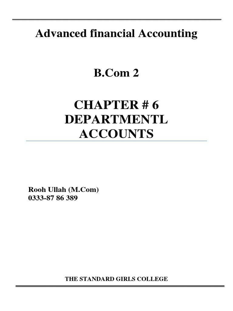 Chapter # 6 Departmental Account | PDF | Debits And Credits | Expense