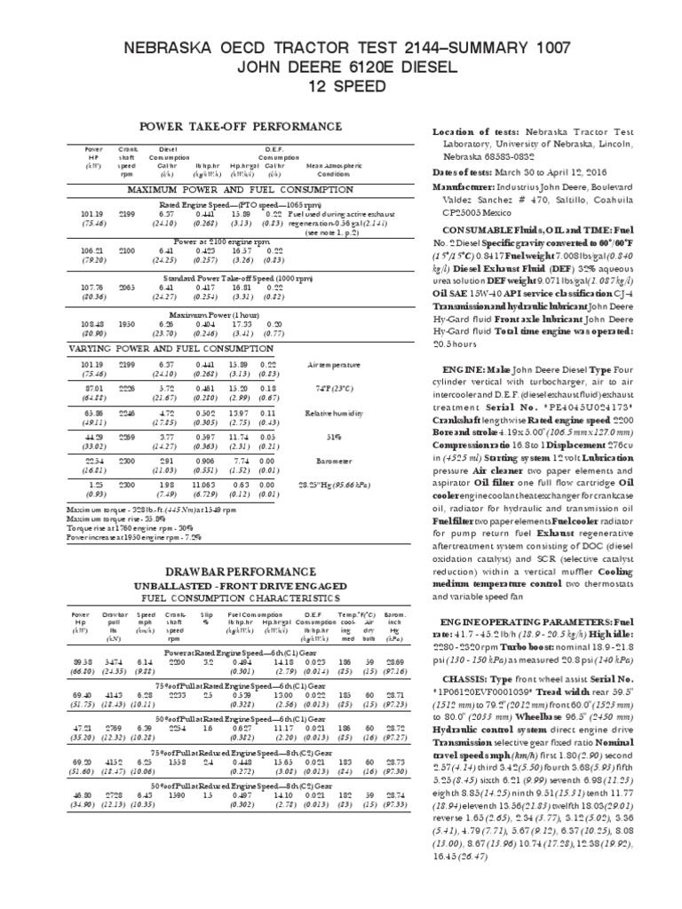 John Deere 6120E | PDF | Horsepower | Diesel Engine