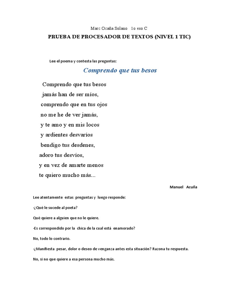 Prueba TIC | PDF | Poesía | Amor