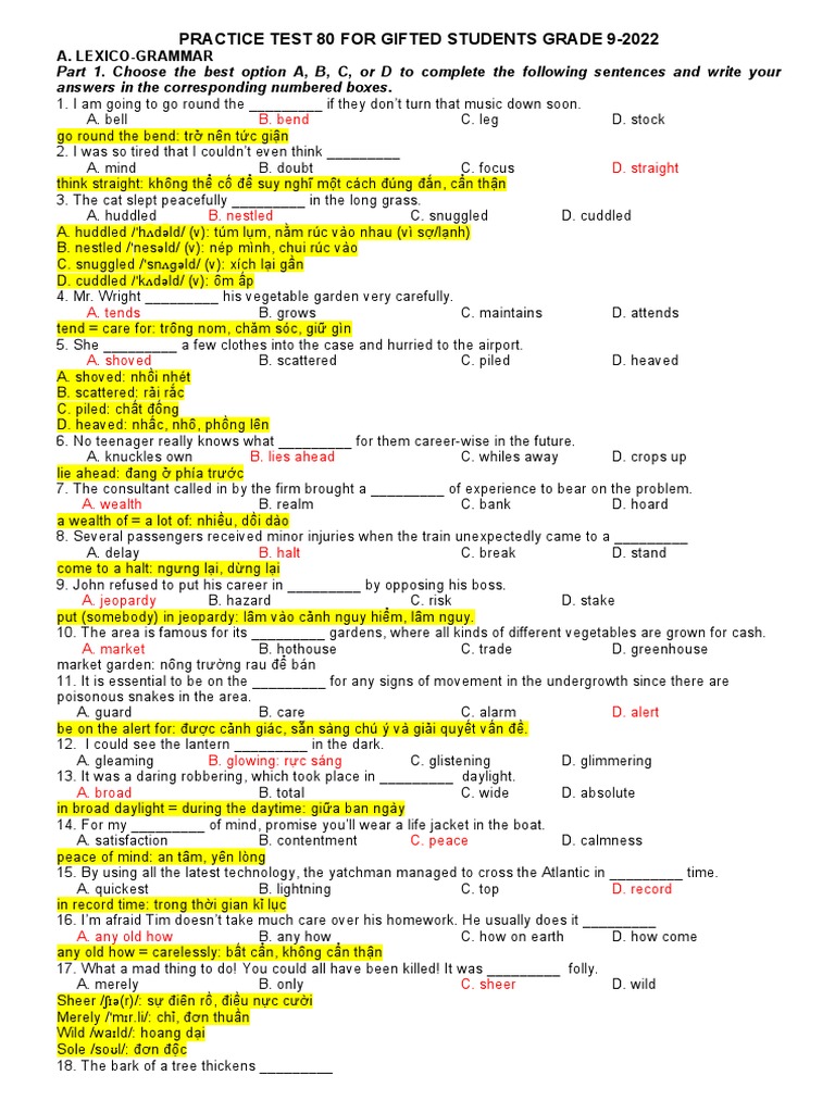Practice Test 80 For Gifted Students Grade 9 | PDF | Self Help | Self ...