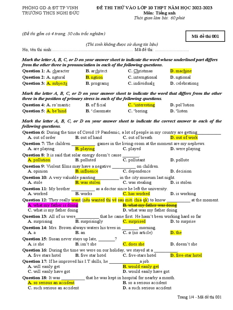 Thi Thu | PDF | Teachers | Schools
