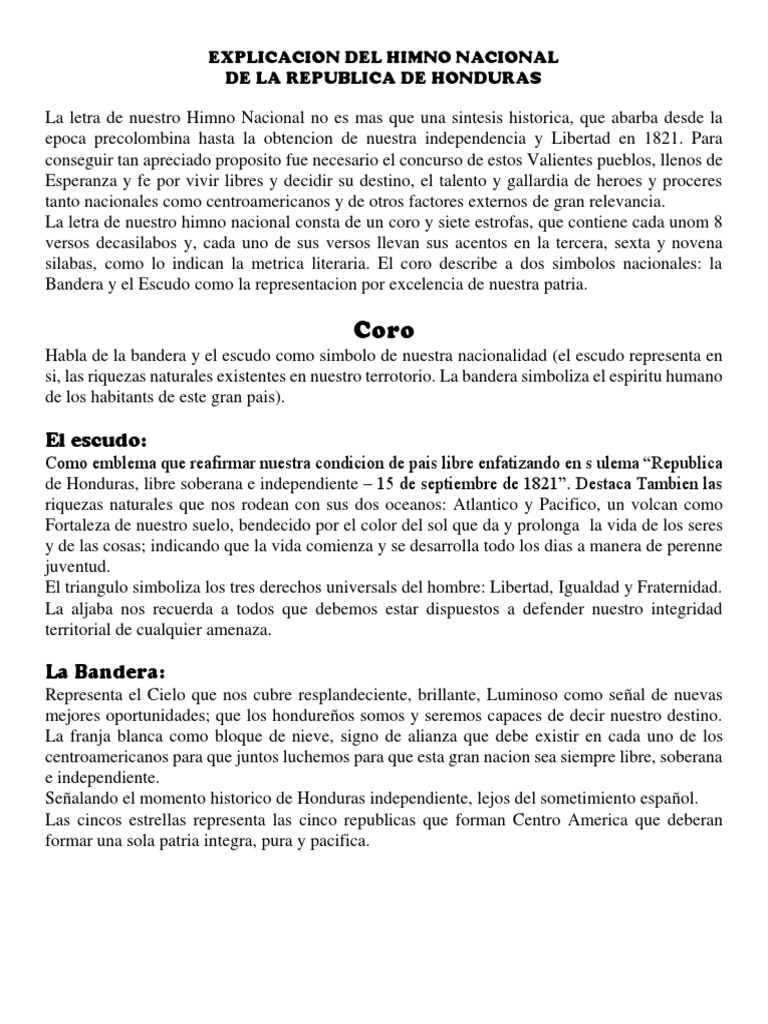 Explicaciones del Himno Nacional de Honduras | PDF | Honduras ...