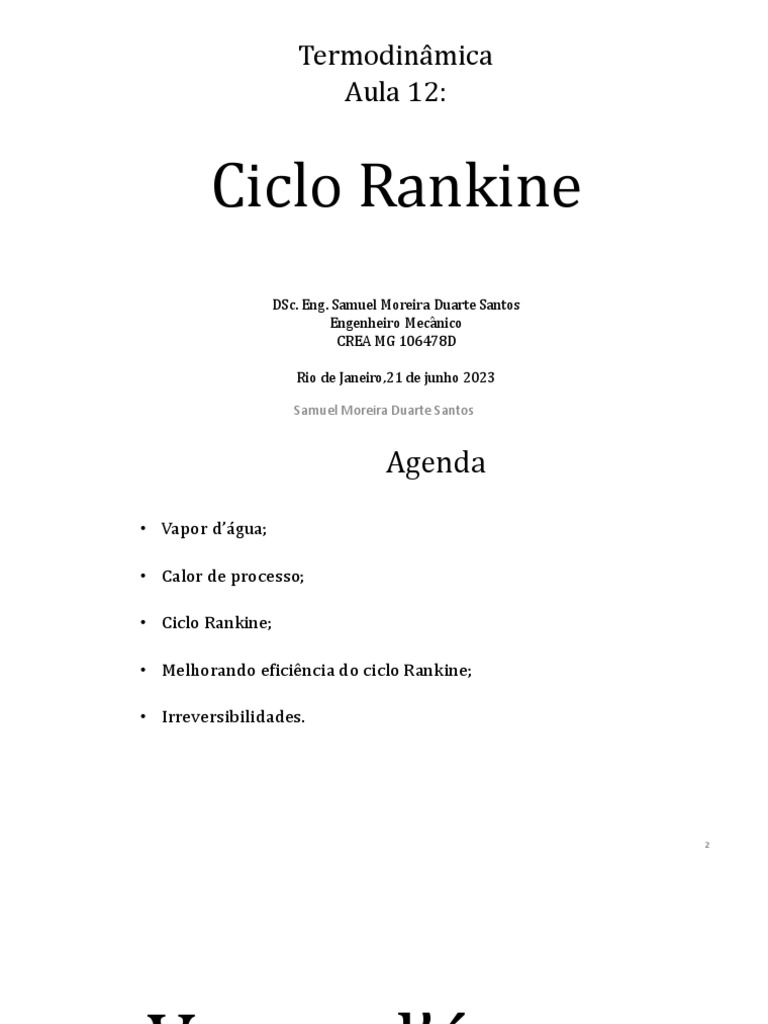 11-Aula 12 - Ciclo Rankine | PDF | Calor | Motor a vapor