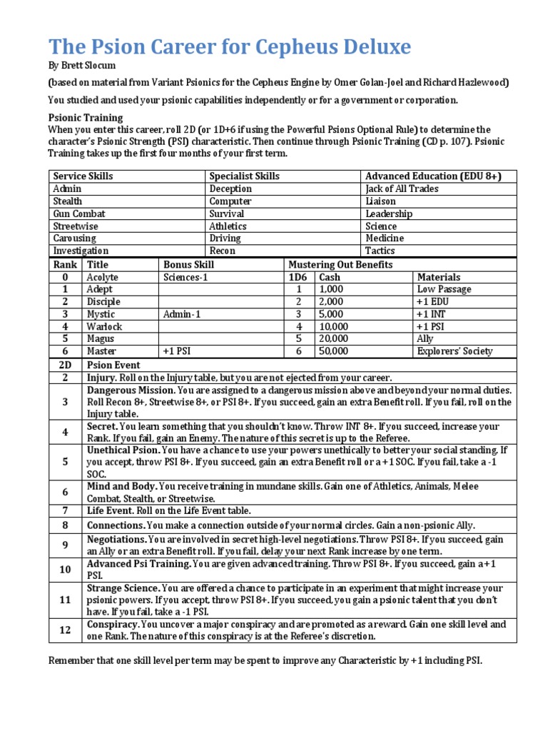 Psion Career For Cepheus Deluxe | PDF