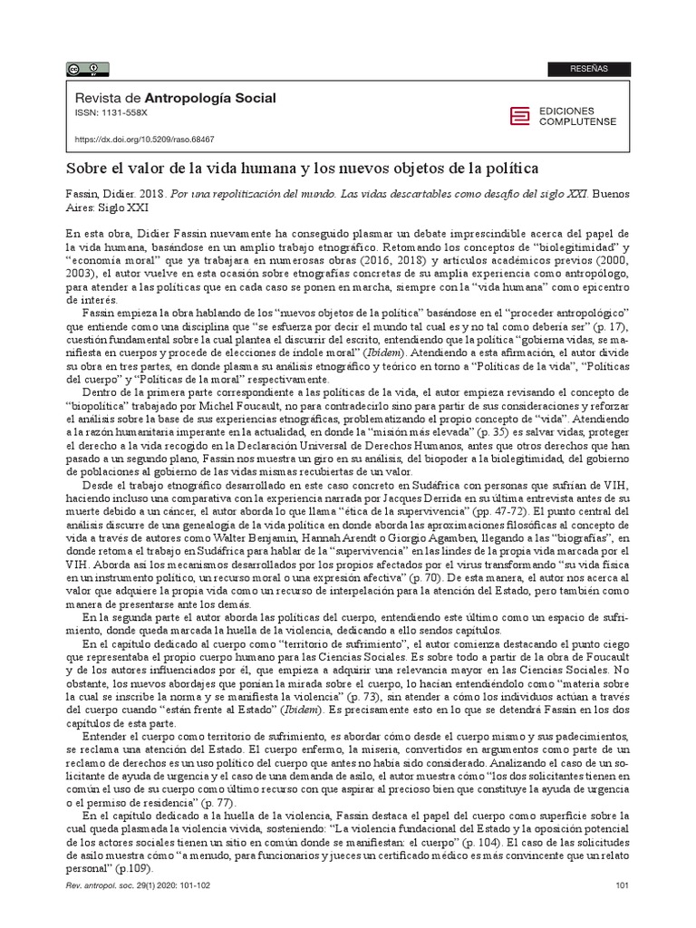 Vida humana y política en Fassin | PDF | Moralidad | Estado (política)