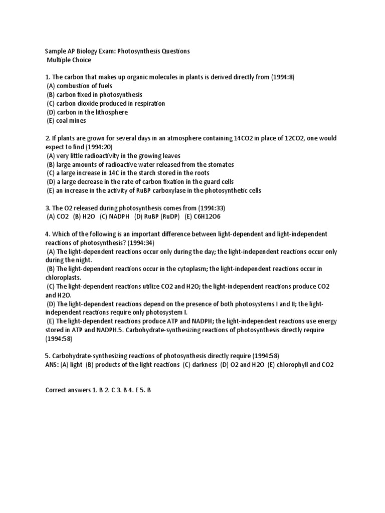 BIO - AP Qus Photosynthesis | PDF | Science & Mathematics