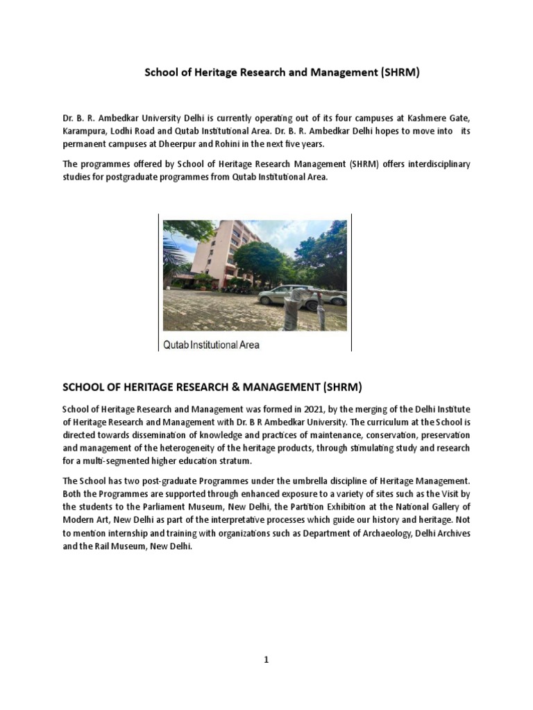 Information of School of Heritage Research and Management SHRM ...