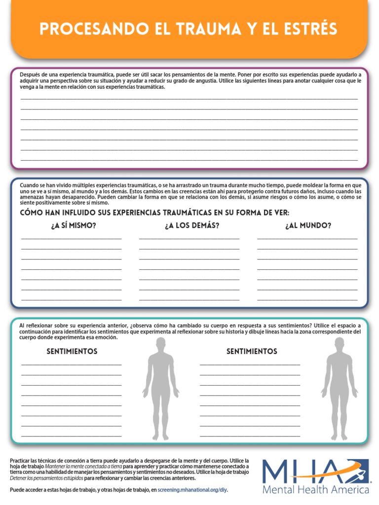 MHA Hoja de Trabajo Procesando El Trauma y El Estres Processing Trauma ...