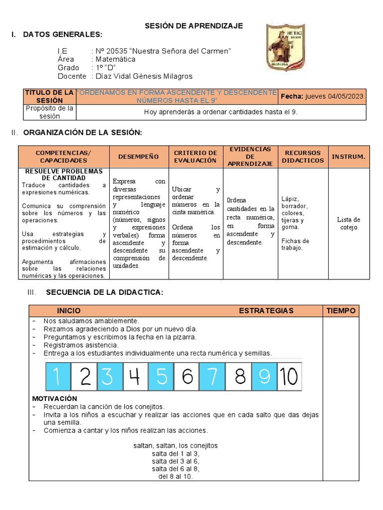 MAT - Ordenamos en Forma Ascendente y Descendente Números Hasta El 9 ...