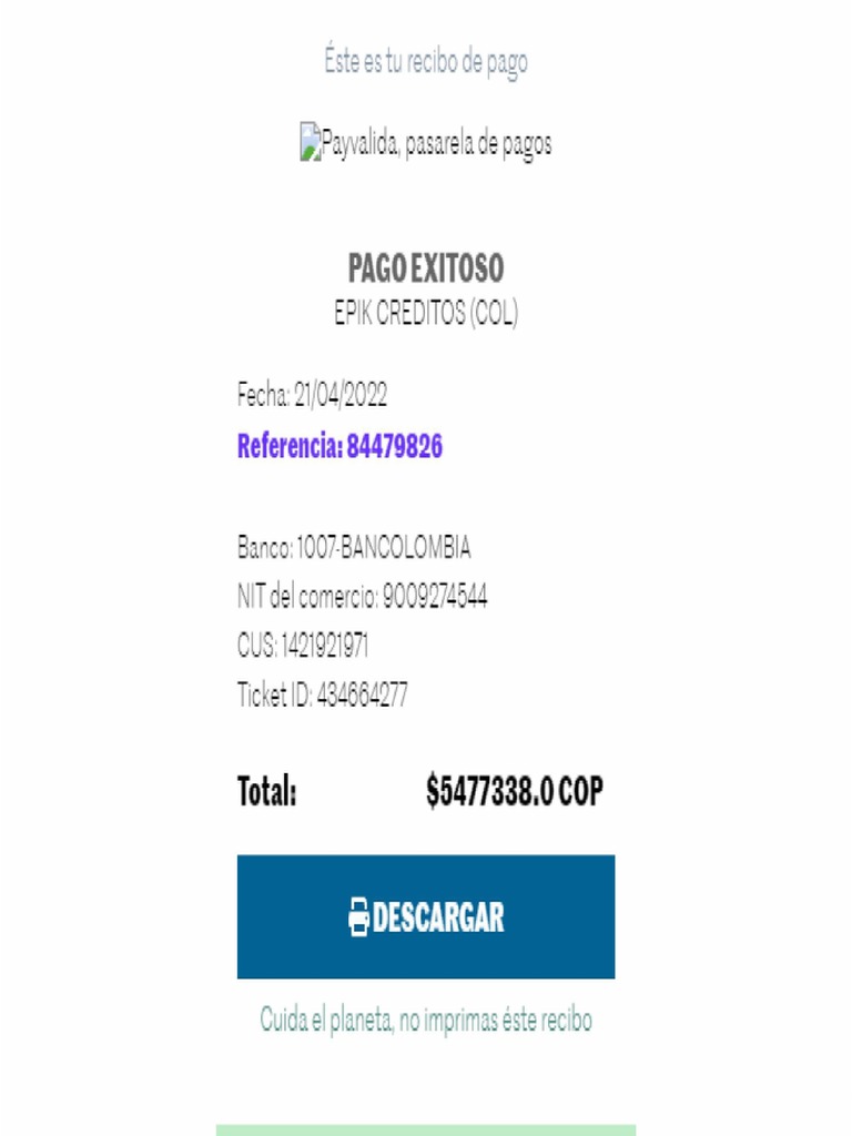 Recibo de Pago Payvalida | PDF