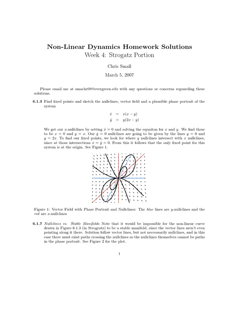 Non-Linear Dynamics Homework Solutions Week 4: Strogatz Portion | PDF | Equations | Matrix ...