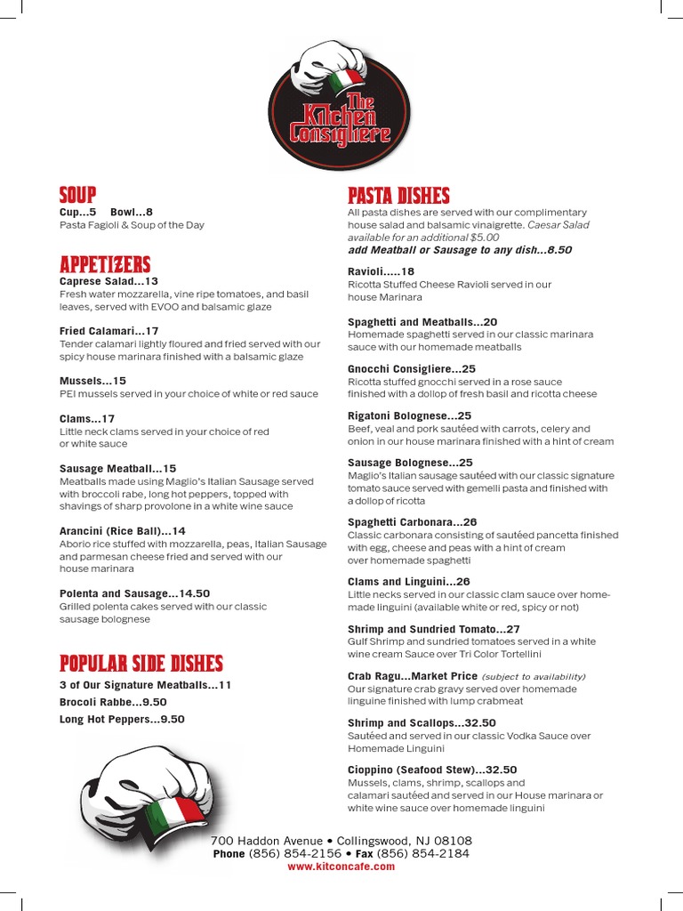 KC Cafe Menu Highlights | PDF | Tomato Sauce | Pasta