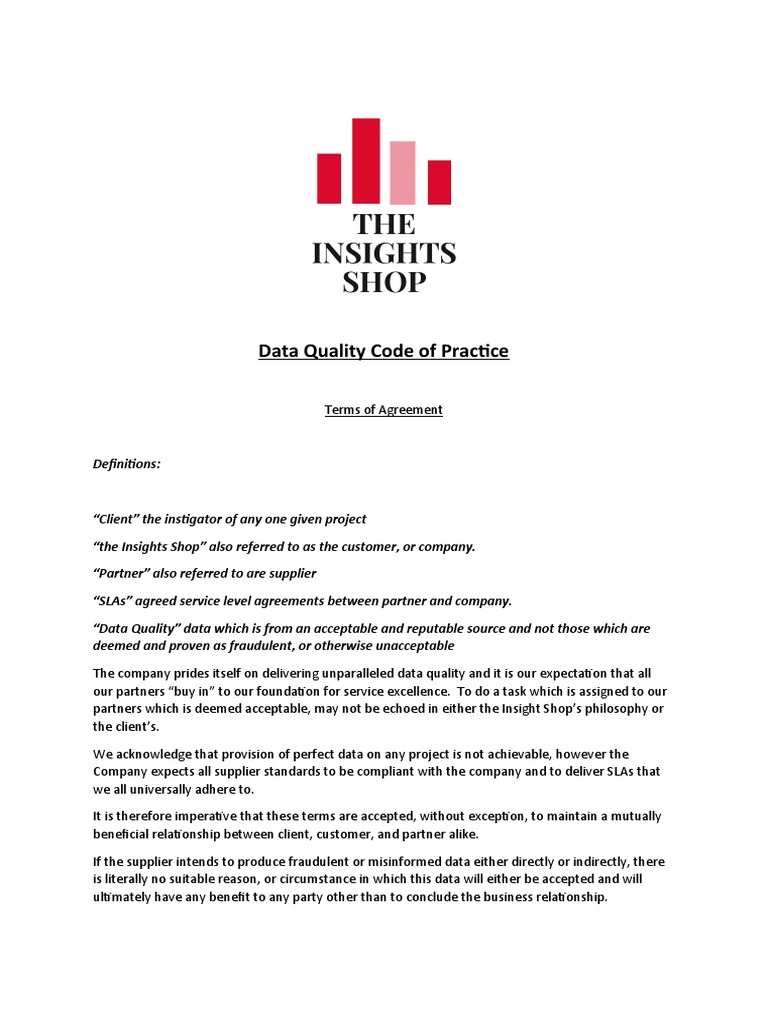 Data Quality Code of Practice | PDF | Service Level Agreement | Justice