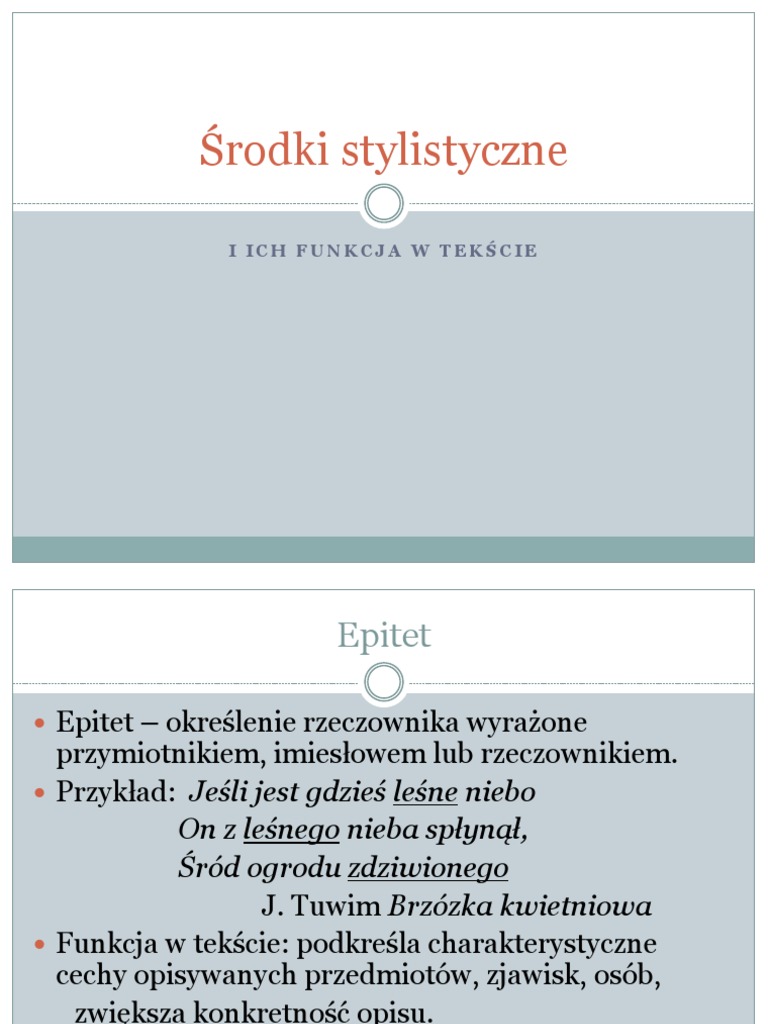 Środki Stylistyczne I Ich Funkcja | PDF