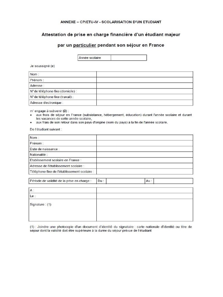 Attestation-de-Lien-de-Parente Et Prise en Charge | PDF