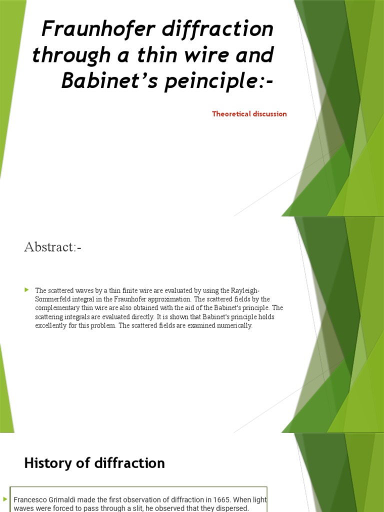 Fraunhofer Diffraction Through A Thin Wire and Babinet's Peinciple | PDF | Diffraction | Natural ...