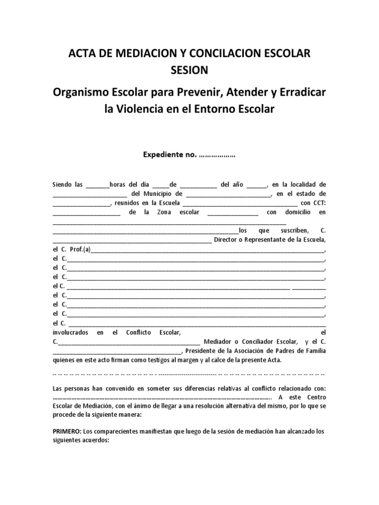 Acta de Mediacion y Conciliacion Escolar | PDF | Mediación
