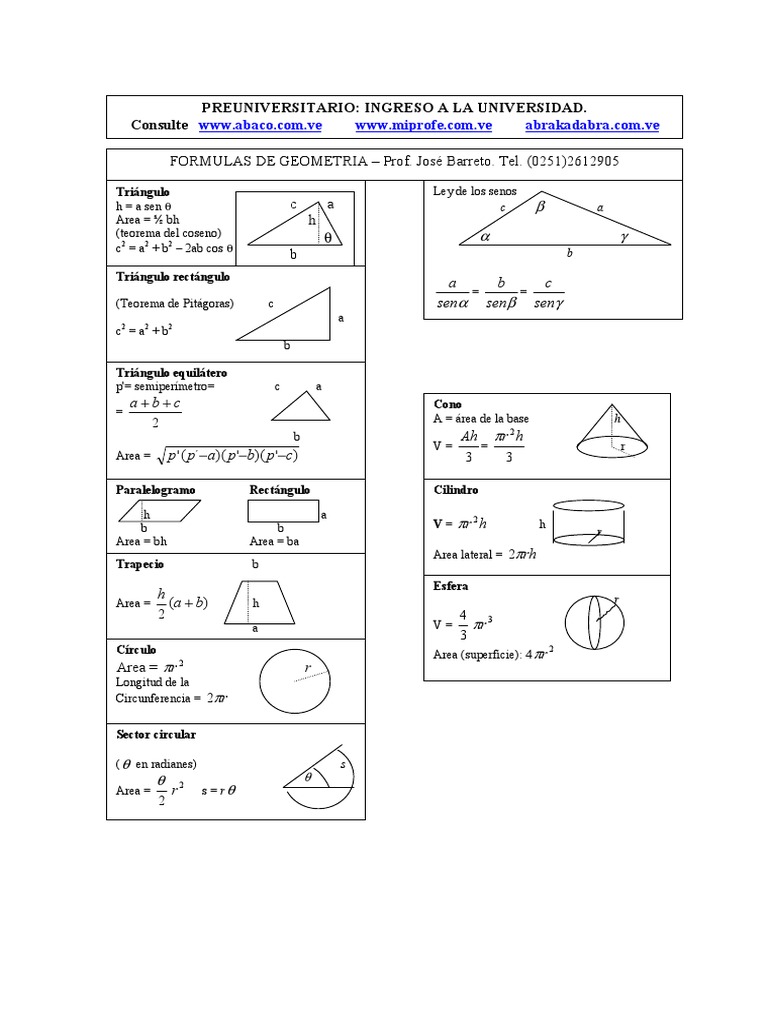 Formulas Geometria | PDF | Triángulo | Formas geométricas