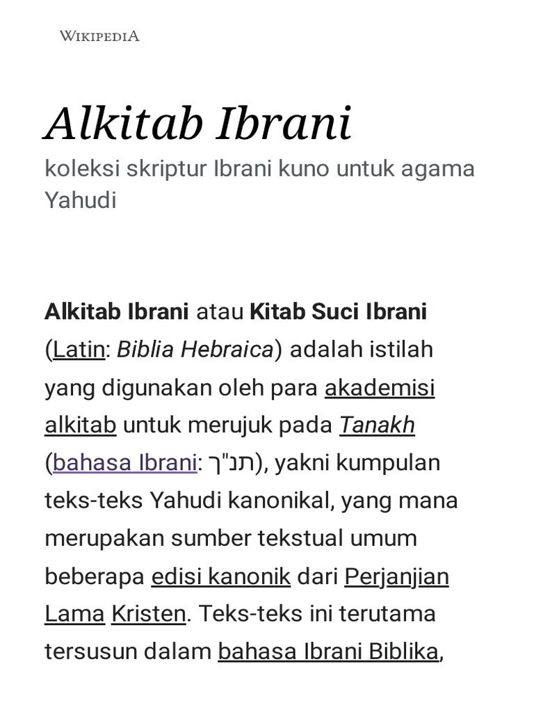 Alkitab Ibrani - Wikipedia Bahasa Indonesia, Ensiklopedia Bebas | PDF