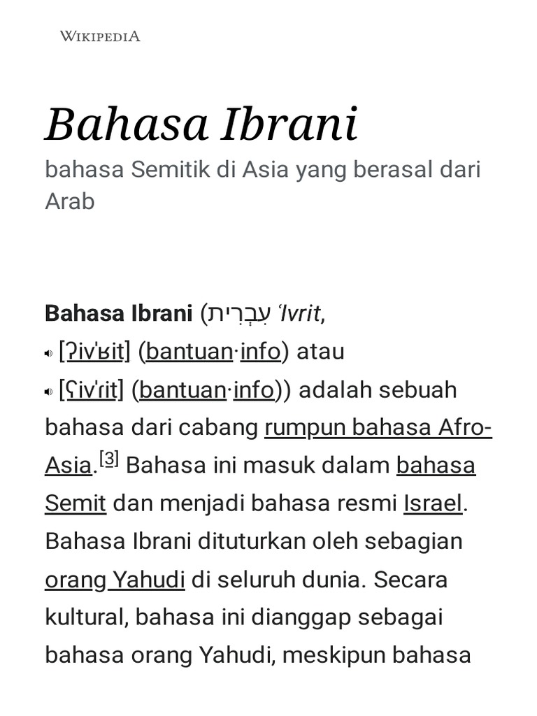 Bahasa Ibrani - Wikipedia Bahasa Indonesia, Ensiklopedia Bebas | PDF
