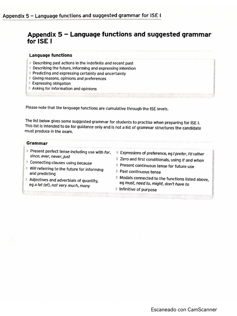 ISE I Language Function and Grammar | PDF