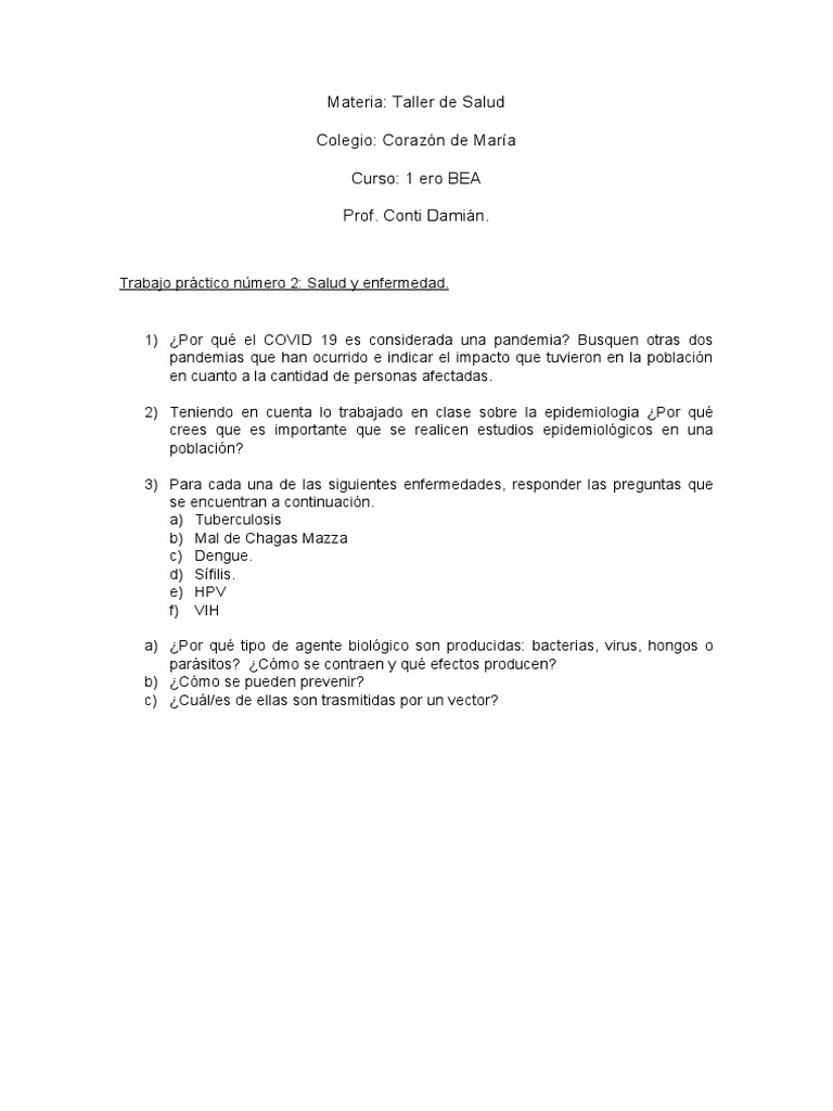 Taller de Salud Trabajo Practico 2 | PDF