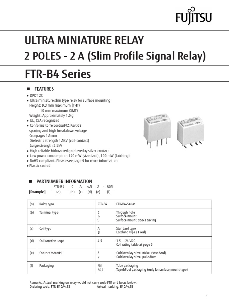 FTR b4 Datasheet Relay | PDF | Relay | Alternating Current