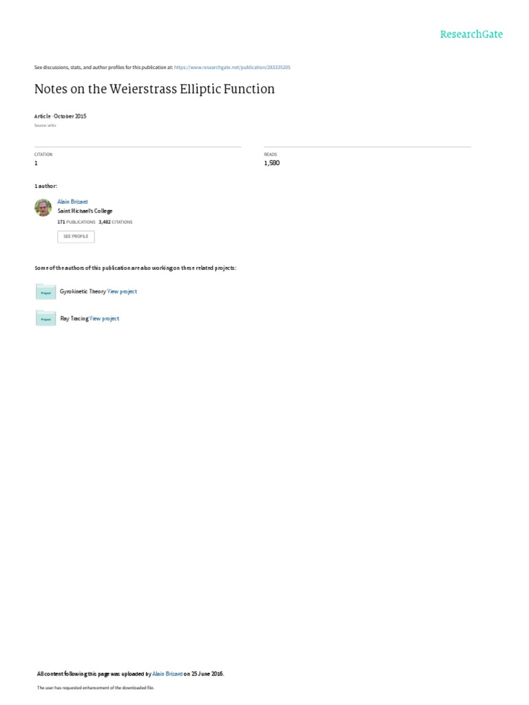 Notes On The Weierstrass Elliptic Function | PDF | Mathematical ...