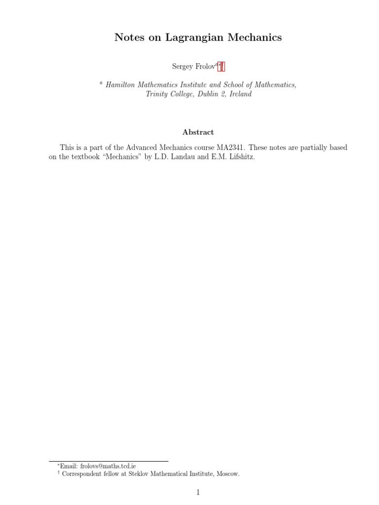 Notes Lagrangian Mechanics | PDF