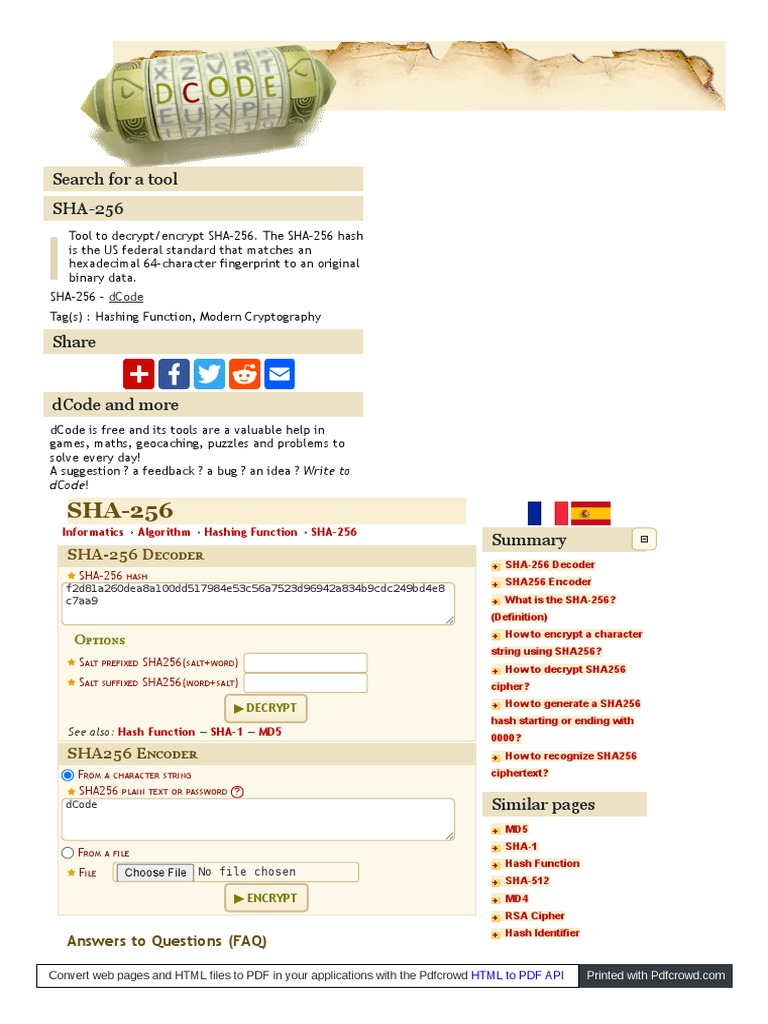 WWW Dcode FR Sha256 Hash | PDF | Encryption | Security Engineering