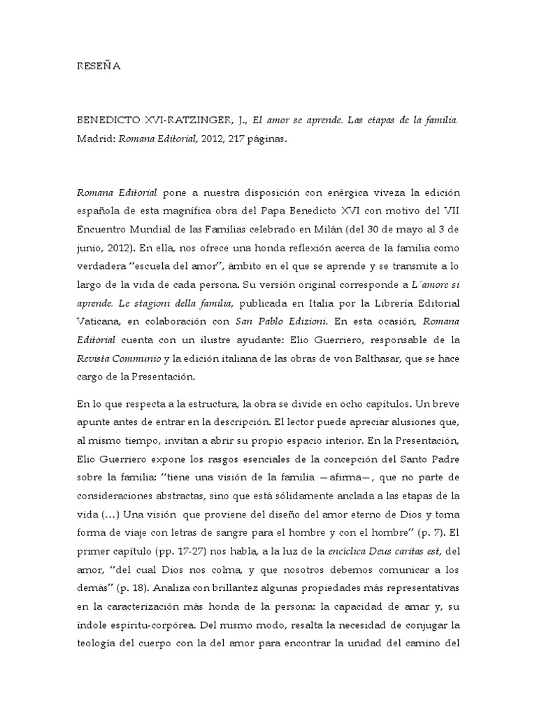 Resena El Amor Se Aprende de Benedicto X | PDF | Amor
