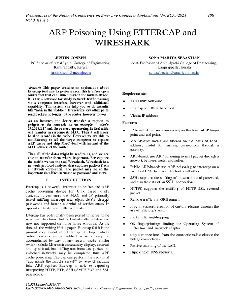 ARP Poisoning Using ETTERCAP and WIRESHARK | PDF | Computer Network | Software