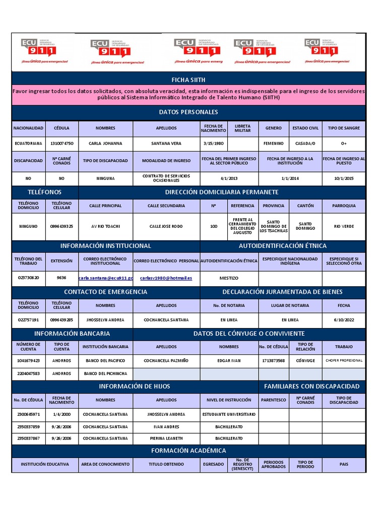 Hoja Actualizada SIITH 07 Ecu 911 26-10-21 | PDF | Ecuador | Contador